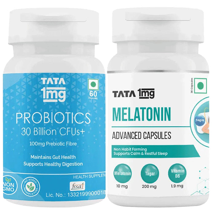 Buy Combo Pack of Tata 1mg Melatonin Advanced Capsule (30) & Probiotics ...