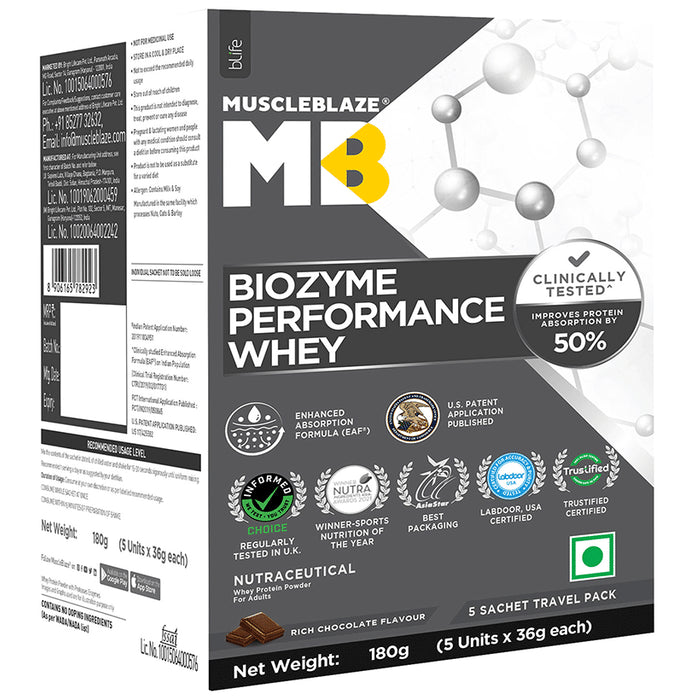 Buy Muscleblaze Biozyme Performance Whey Protein Sachets (36gm Each ...