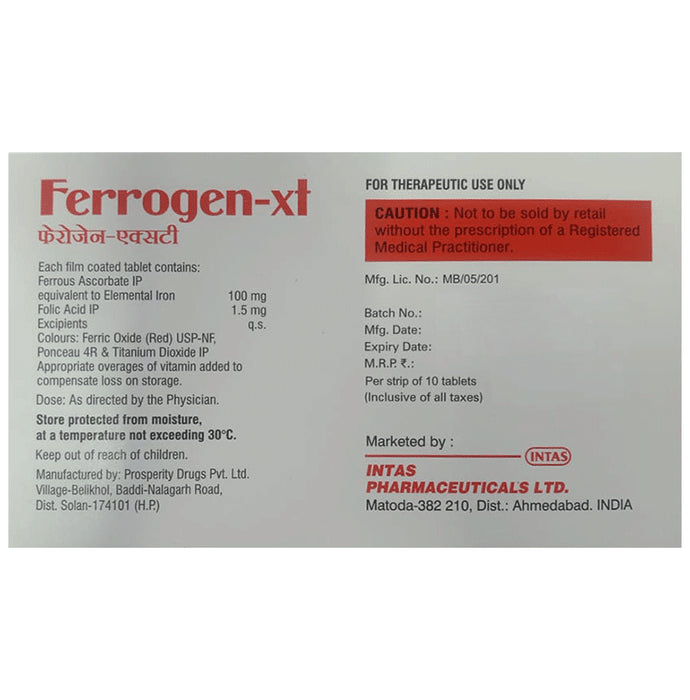 Buy Ferrogen-XT Tablet For Folic acid Deficiency Online | Classic Derma ...