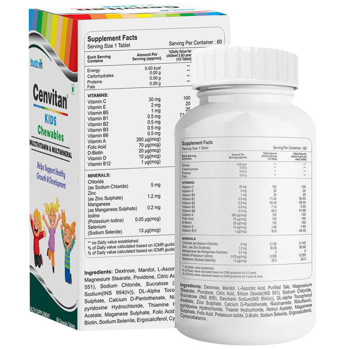 Buy HealthVit Cenvitan Kids Multivitamin & Multimineral Chewable Tablet ...