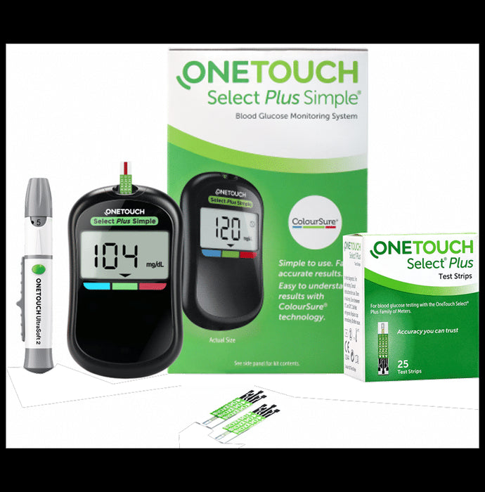 Buy OneTouch Combo Pack of Select Plus Simple Glucometer with 10 Free ...