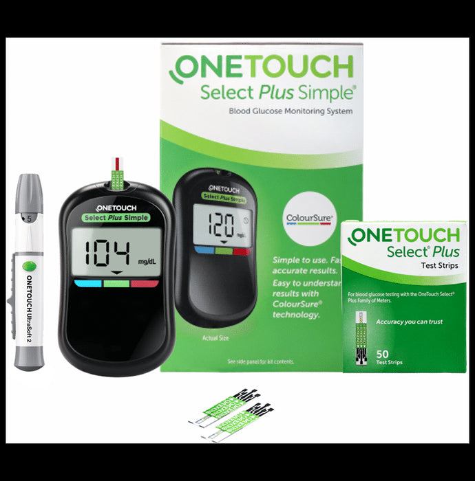 Buy OneTouch Select Plus Combo of Simple Glucometer with 10 Free Strips ...
