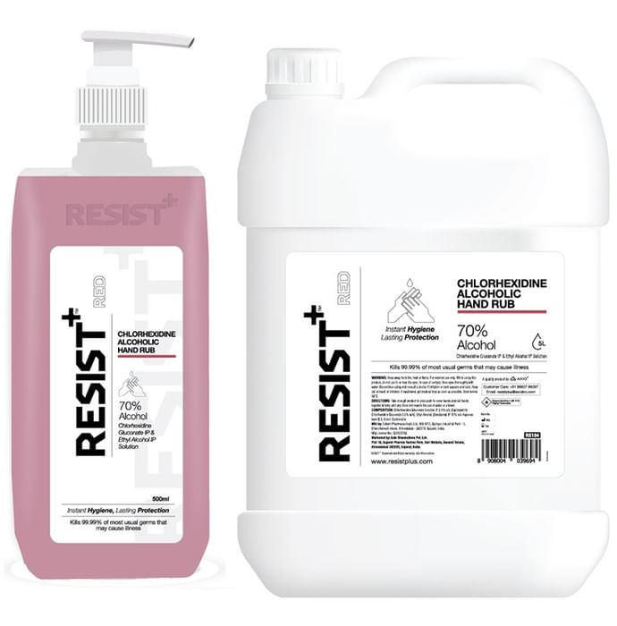 Buy Resist+ Combo Pack of Chlorhexidine Alcoholic Hand Rub Sanitizer ...