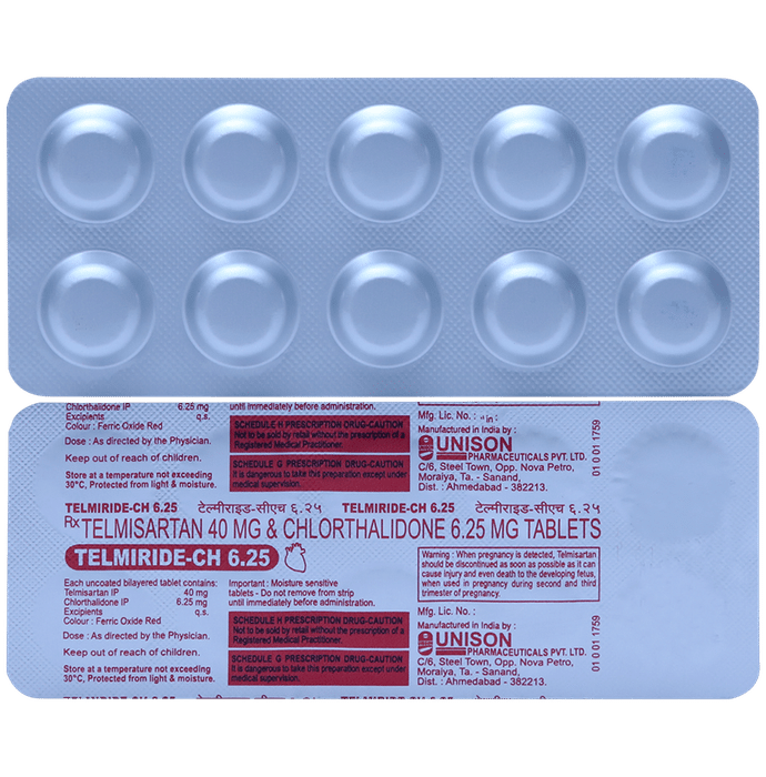 Buy Telmiride CH 40mg/6.25mg Tablet Online | Classic Derma – Classic ...