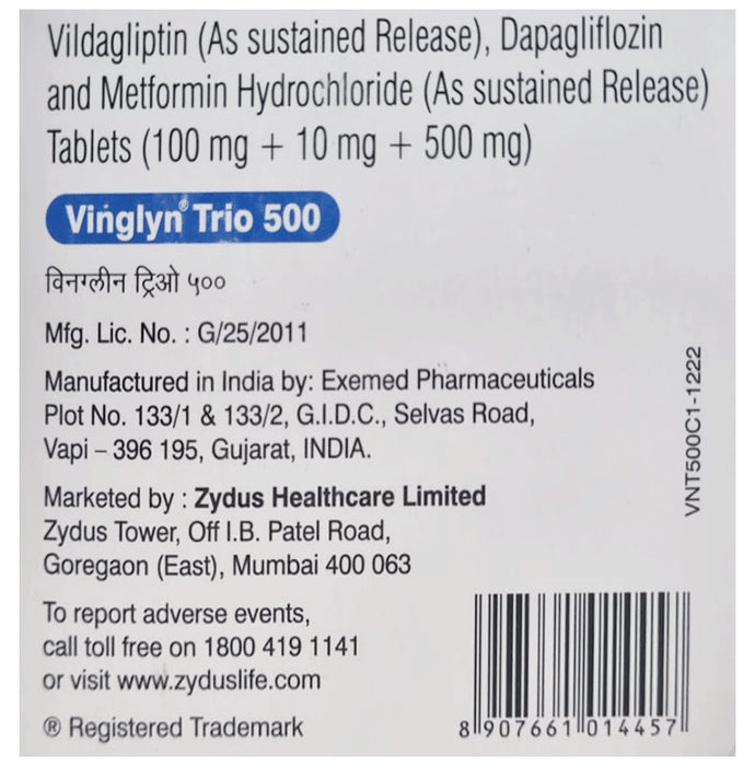 Buy Vinglyn Trio 10mg/500mg/100mg Tablet Online | Classic Derma ...